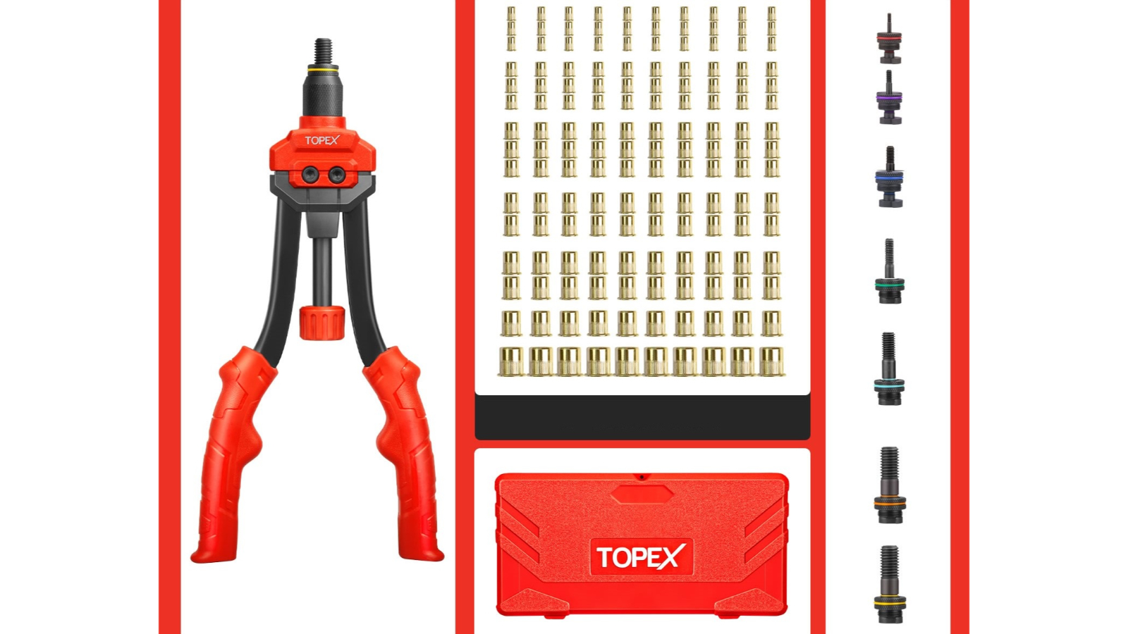 TOPEX 160 Piece Heavy Duty Nut Rivet Rivnut Nutsert Gun Kit Thread M3 ...