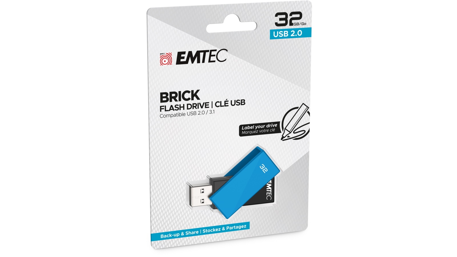 Emtec Brick 32GB USB 2.0 Flash Drive - Blue | Harvey Norman
