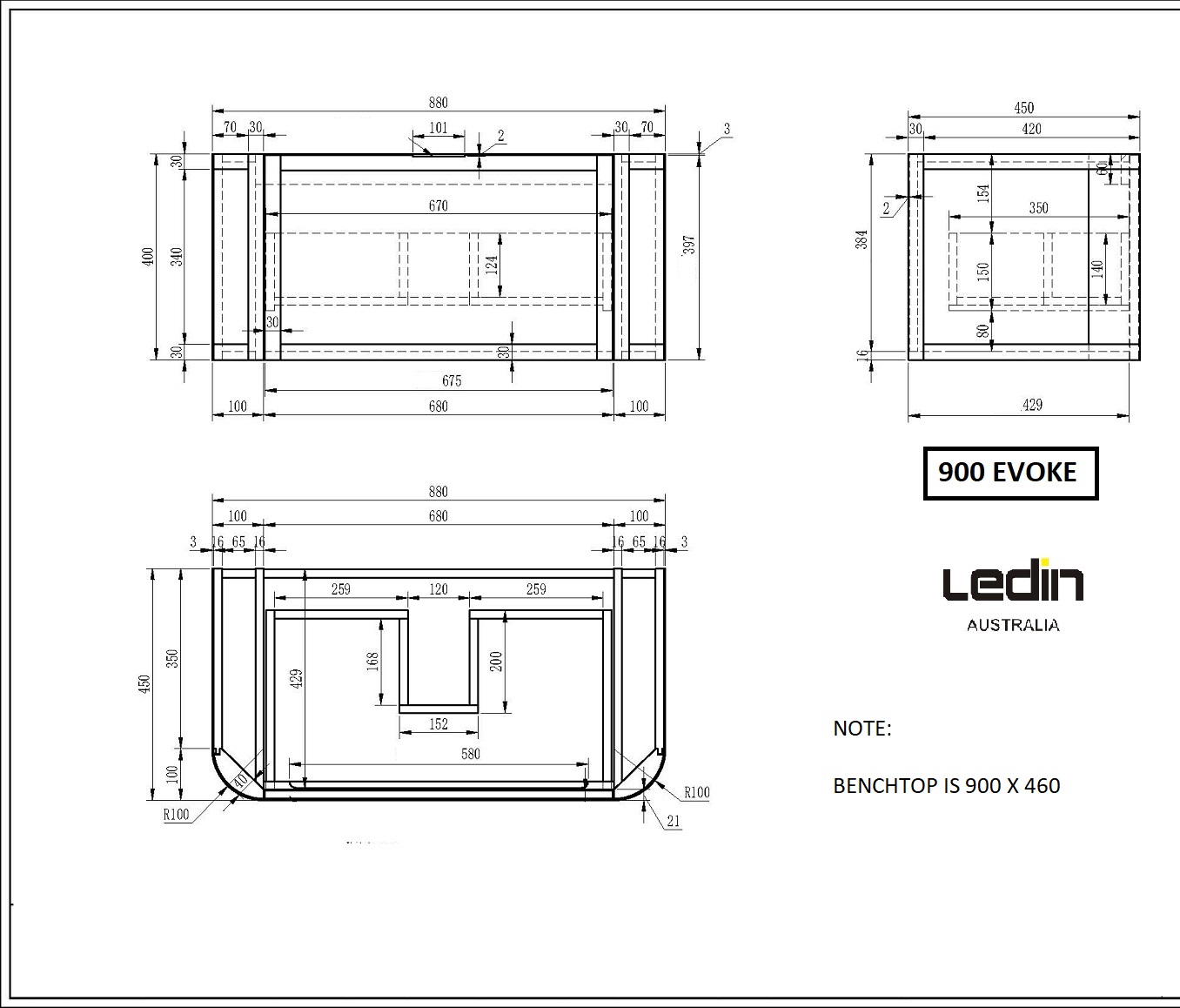Ledin Evoke 900mm Vanity with 12mm Solid Surface Top - Satin White ...