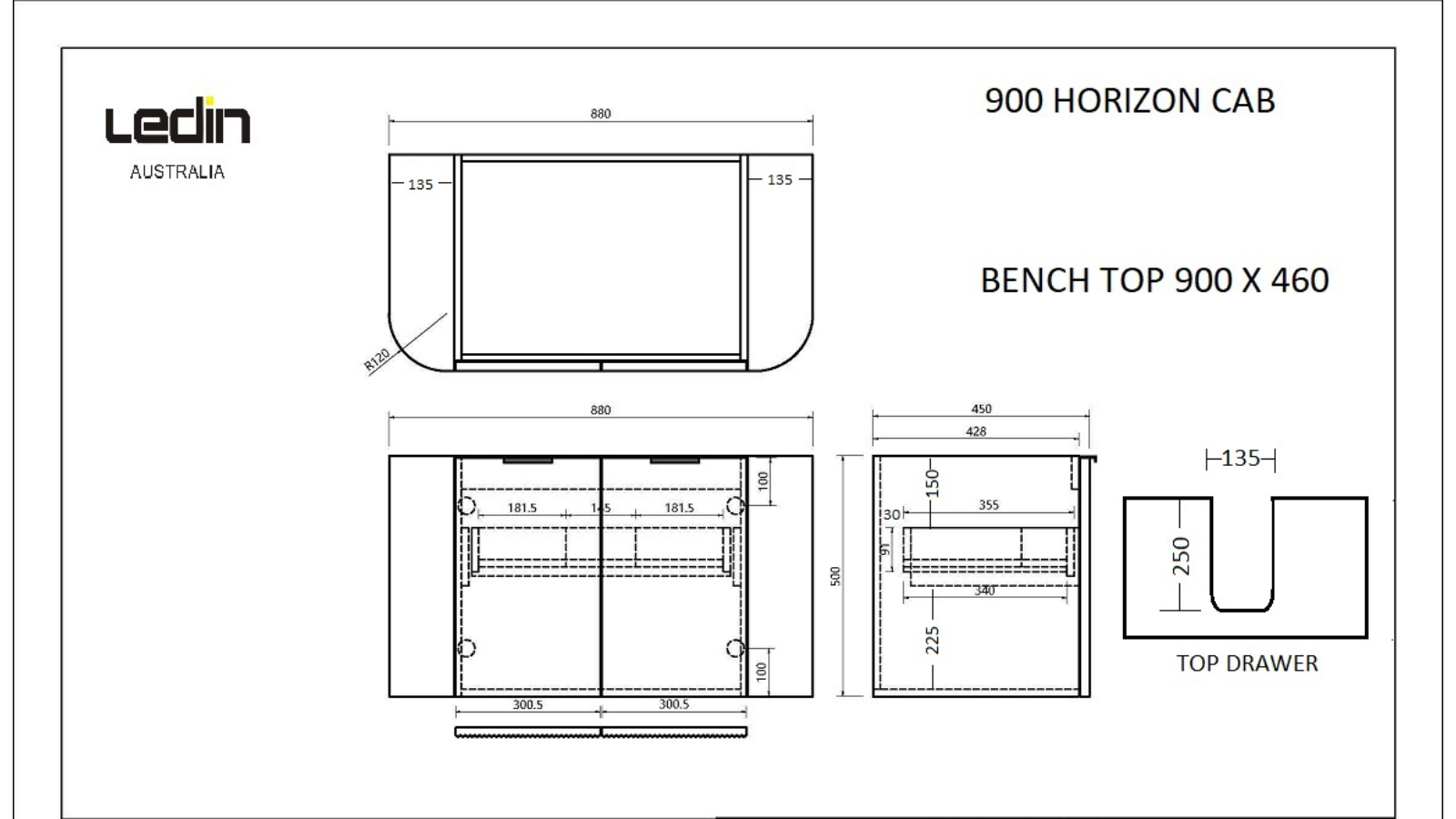 Ledin Horizon 900mm Vanity with 12mm Solid Surface Top - Oak | Harvey ...