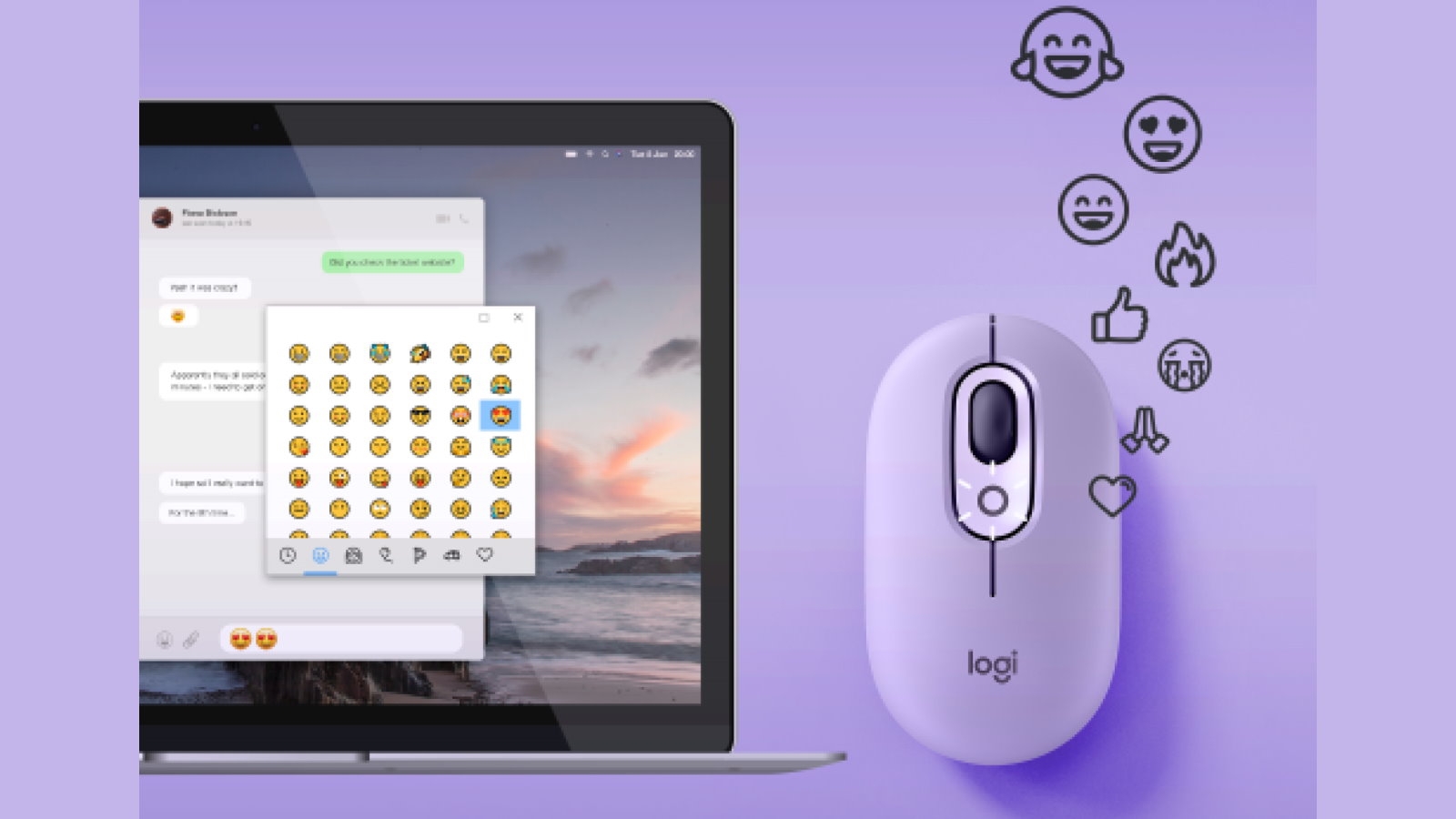 Logitech POP Wireless Mouse with Emoji Button Function - Cosmos Lavender | Harvey Norman