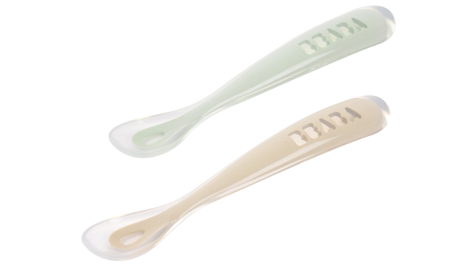 Beaba Pack of 2 Clay/Misty Green 1st Stage Silicone Spoon and Case ...