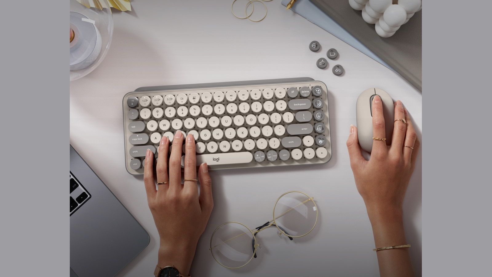 Logitech POP Keys Wireless Mechanical Emoji Keyboard - Sand | Harvey Norman