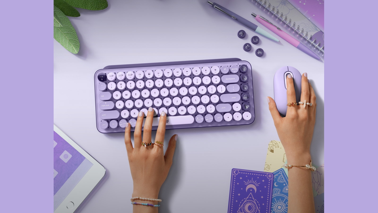 Logitech POP Keys Wireless Mechanical Emoji Keyboard - Lavender ...