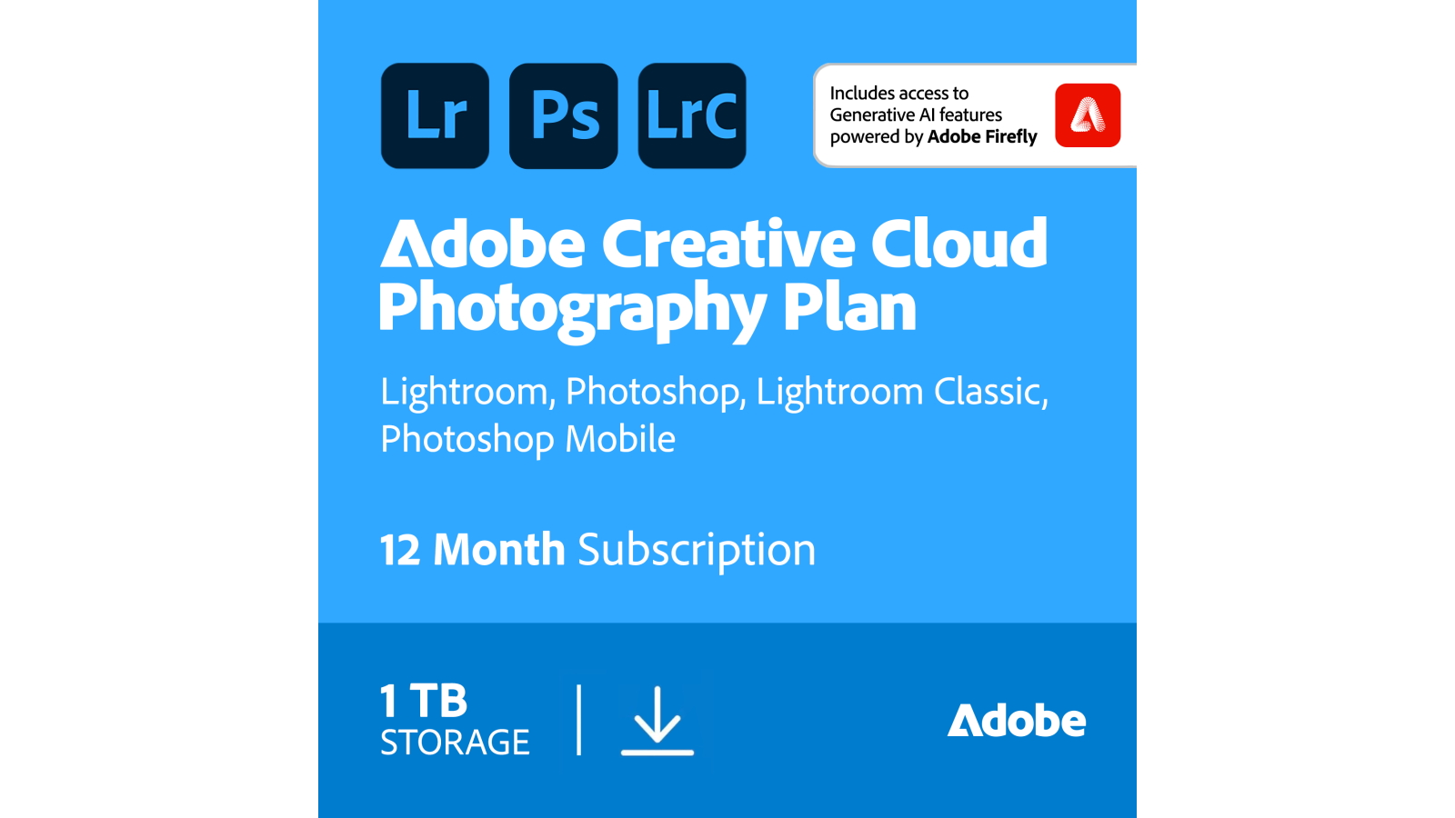 Adobe Creative Cloud Photography Plan (1TB Cloud Storage) Digital Download - 1 Year Subscription ...