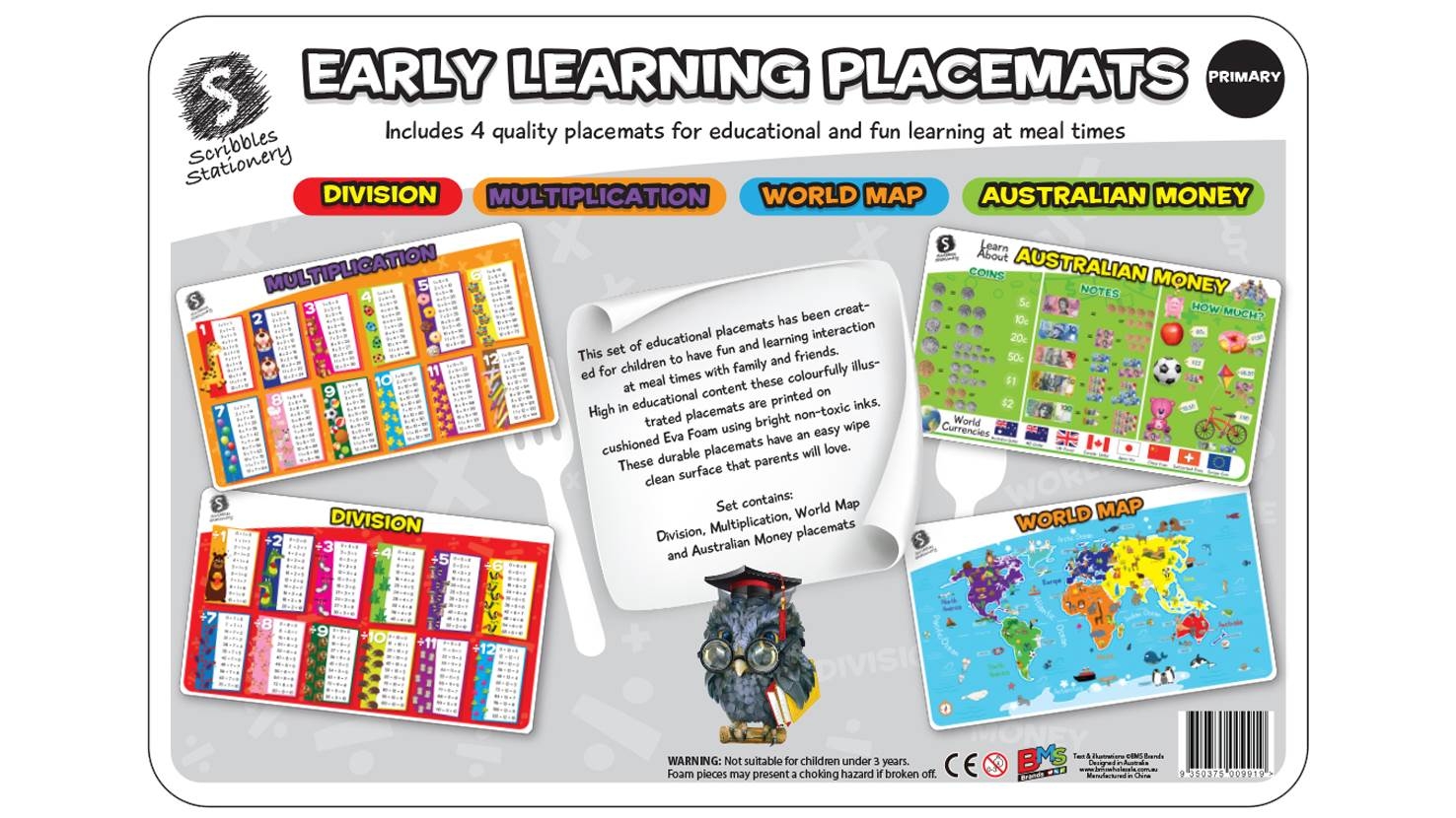 Primary Early Learning 4-Pack Educational Placemats | Harvey Norman