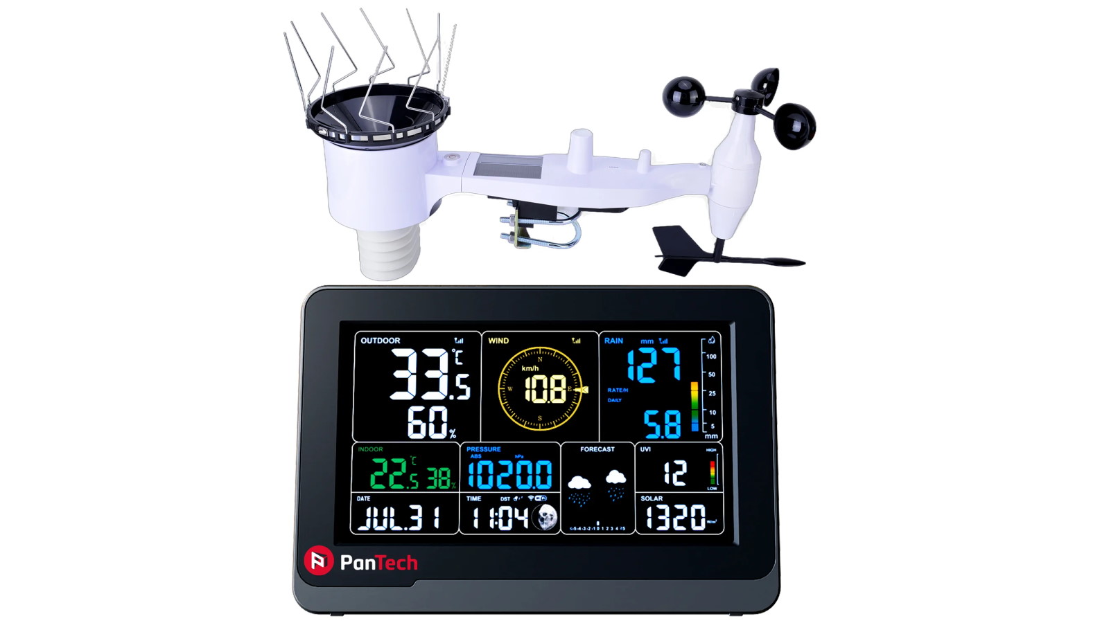 PanTech WS3900 7.5-inch LCD Wi-Fi Weather Station with Outdoor Sensor ...