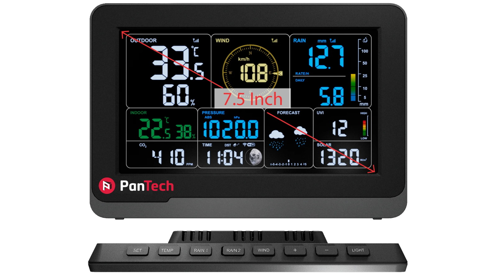 PanTech WS3900 7.5-inch LCD Wi-Fi Weather Station with Outdoor Sensor ...