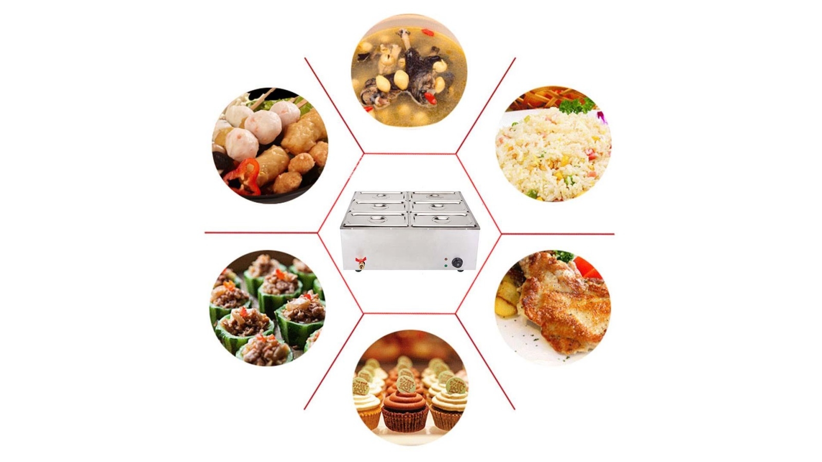 SOGA Stainless Steel 6x 1/3 GN Pan Electric Bain-Marie Food Warmer with ...