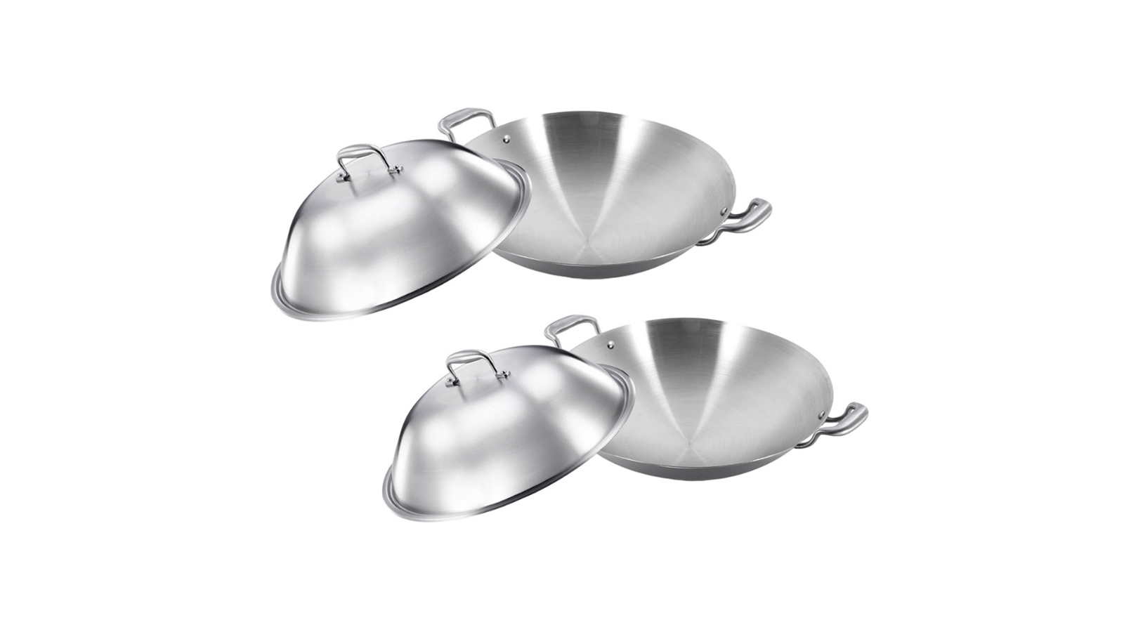 SOGA 2 Piece 3-Ply Stainless Steel Double Handle Wok Frying Pan Skillet ...