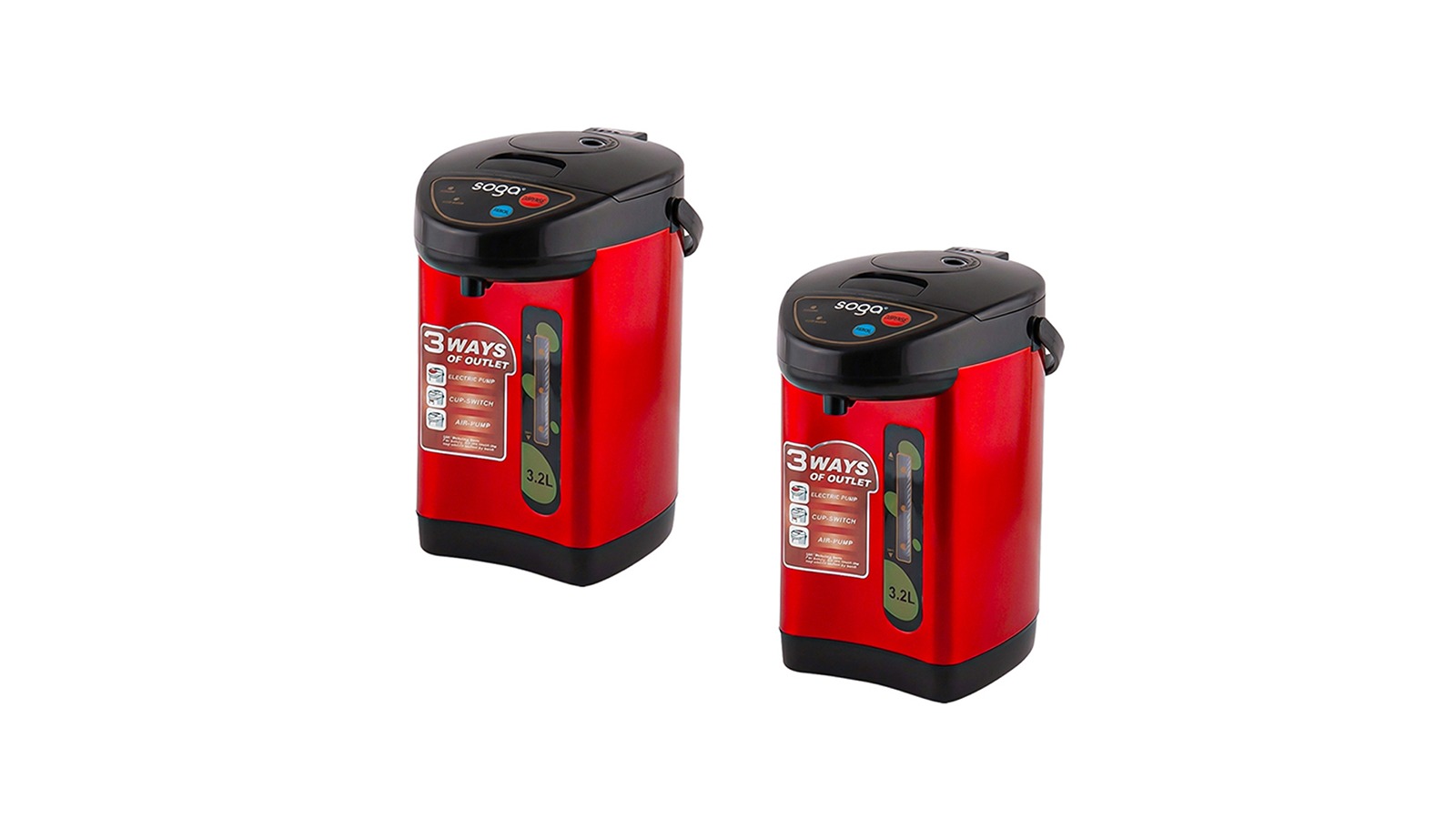 Soga 2 Piece Red Stainless Steel Electric Thermal Pot with 3 Dispensing ...