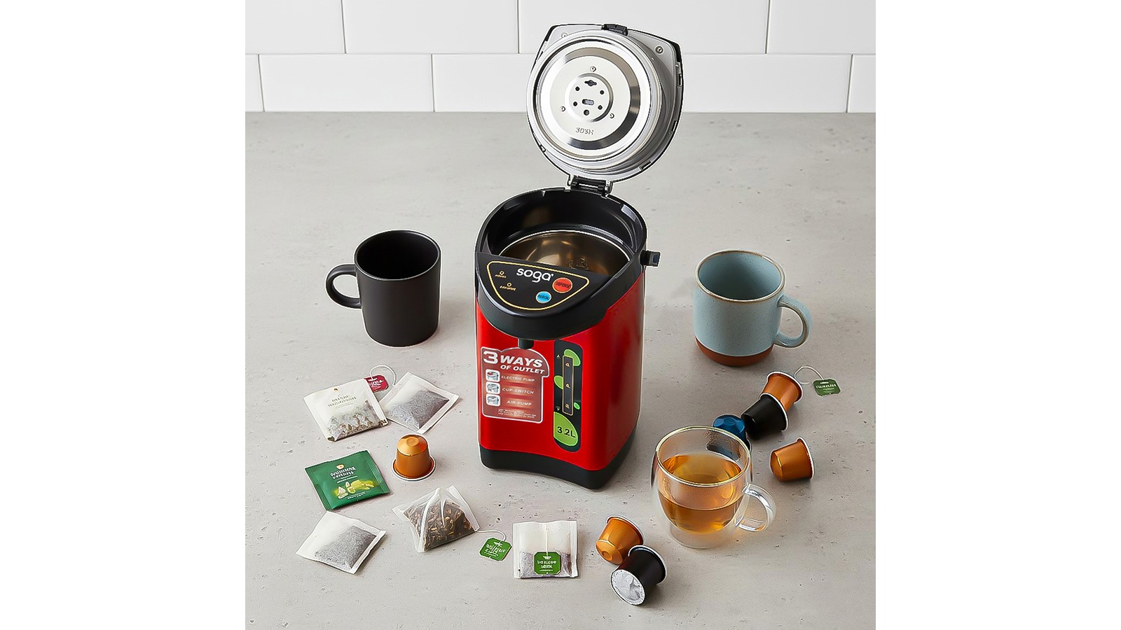 Soga 2 Piece Red Stainless Steel Electric Thermal Pot with 3 Dispensing ...