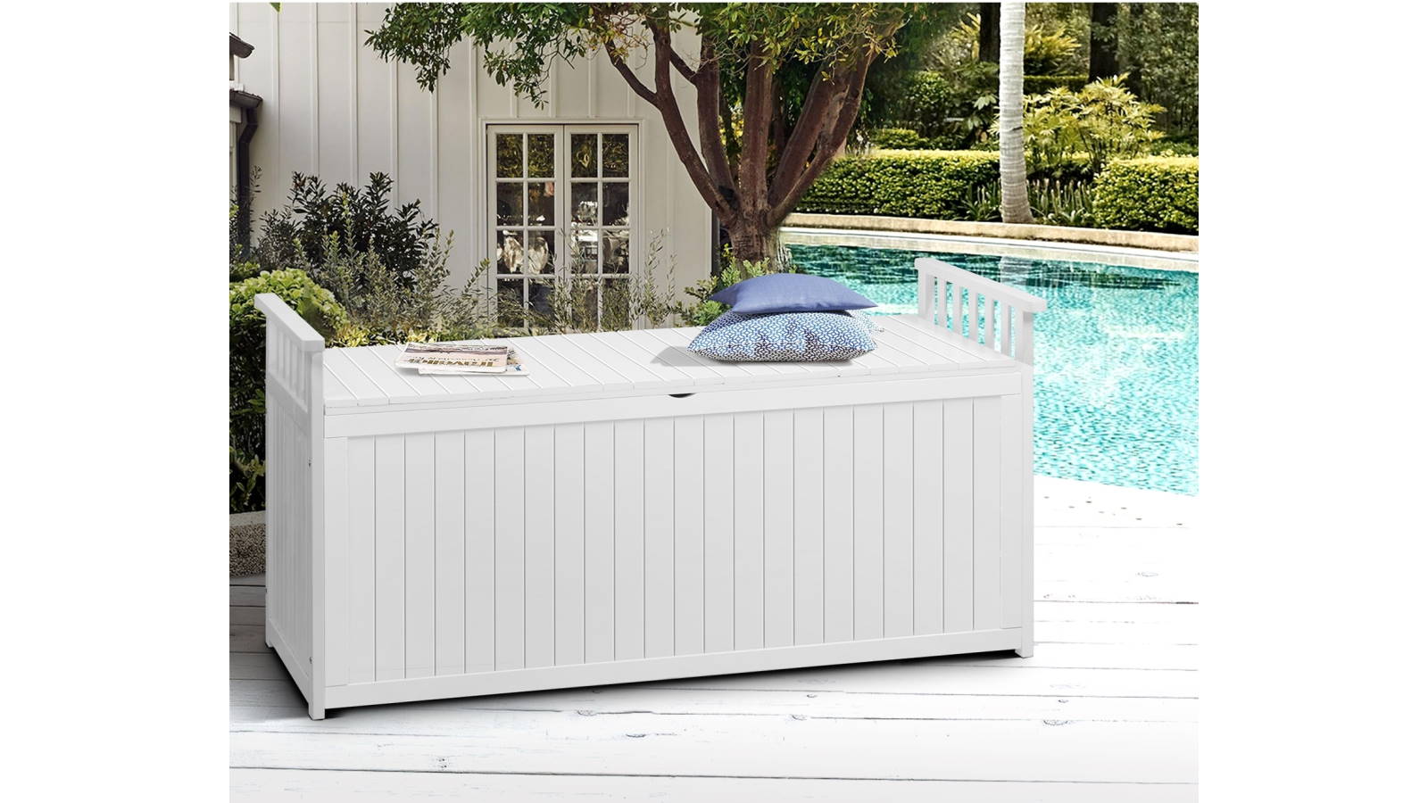 Livsip 500L Outdoor Storage Bench Box - White | Harvey Norman