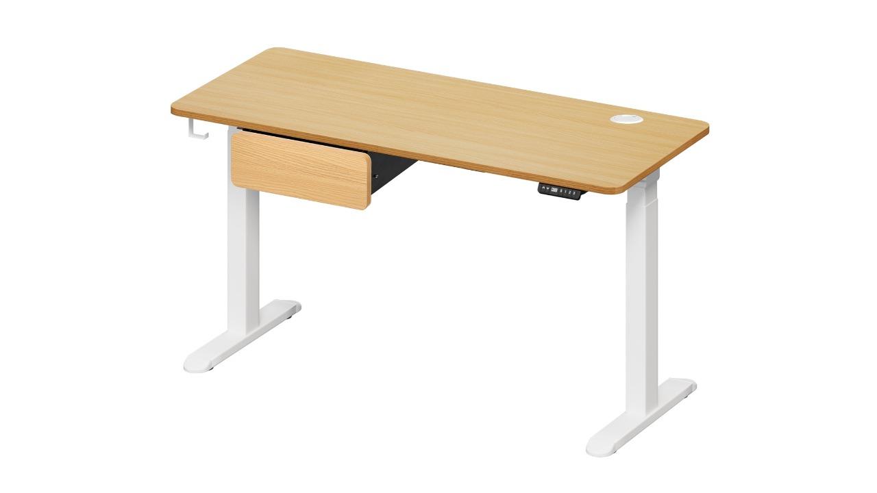 Oikiture 150cm Dual Motor Drawer Adjustable Standing Desk - Oak/White ...