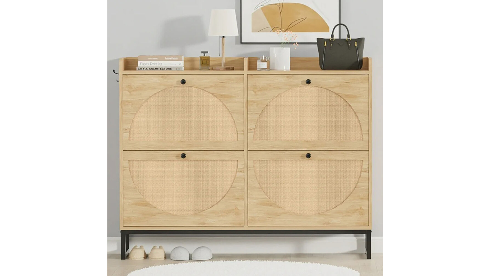 Furb 4-Drawer Shoe Cabinet Organiser Storage Flip-up Rack - Natural ...