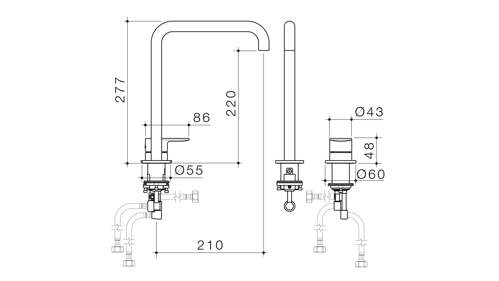Caroma Urbane II 210mm Hob Basin/Sink Mixer Set - Brushed Brass ...