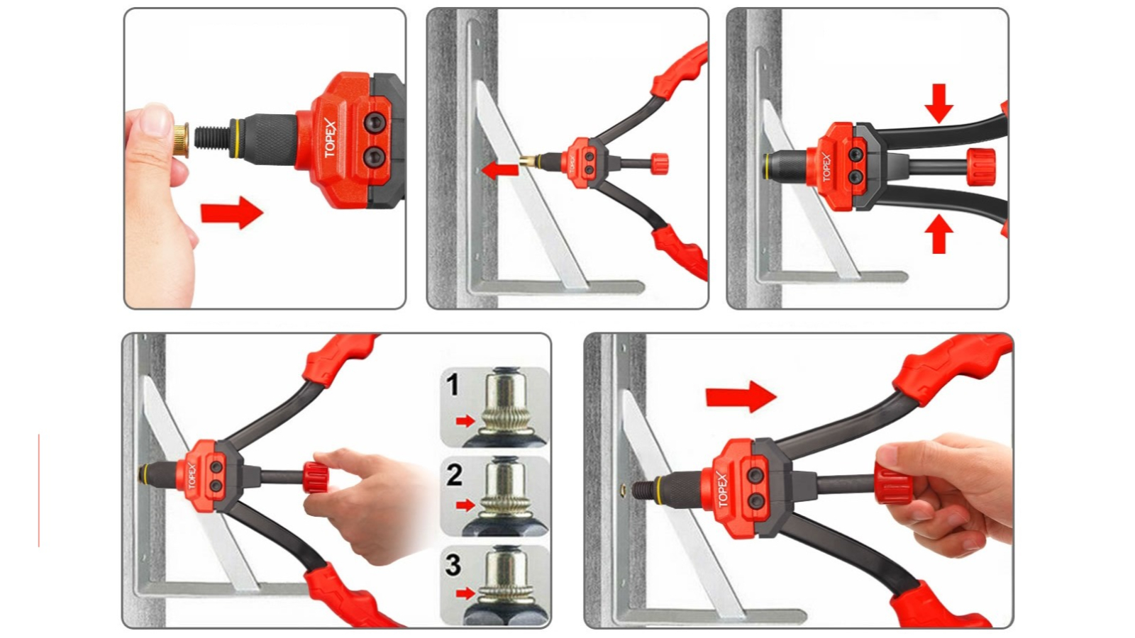 TOPEX 160 Piece Heavy Duty Nut Rivet Rivnut Nutsert Gun Kit Thread M3 ...