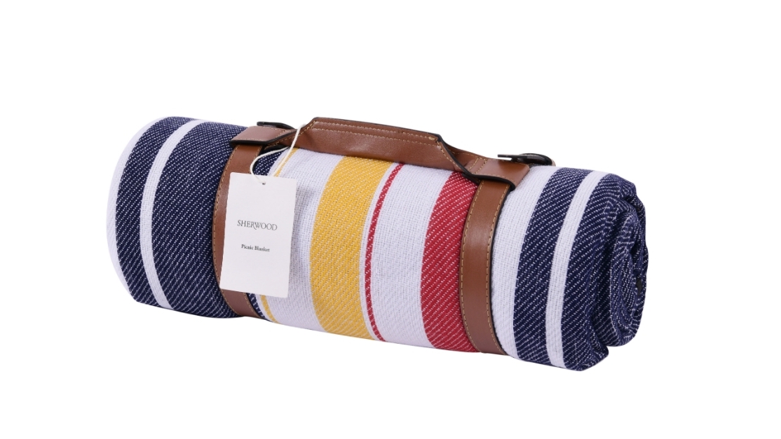 Sherwood Faux Linen 200 x 150 cm Beach Picnic Rug - Stripes | Harvey Norman