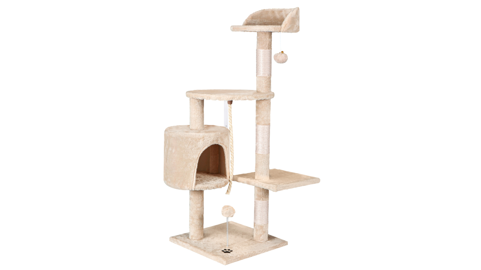 BEASTIE Cat Tree with Plush Toy Ball and Bell Scratching Post Beige ...