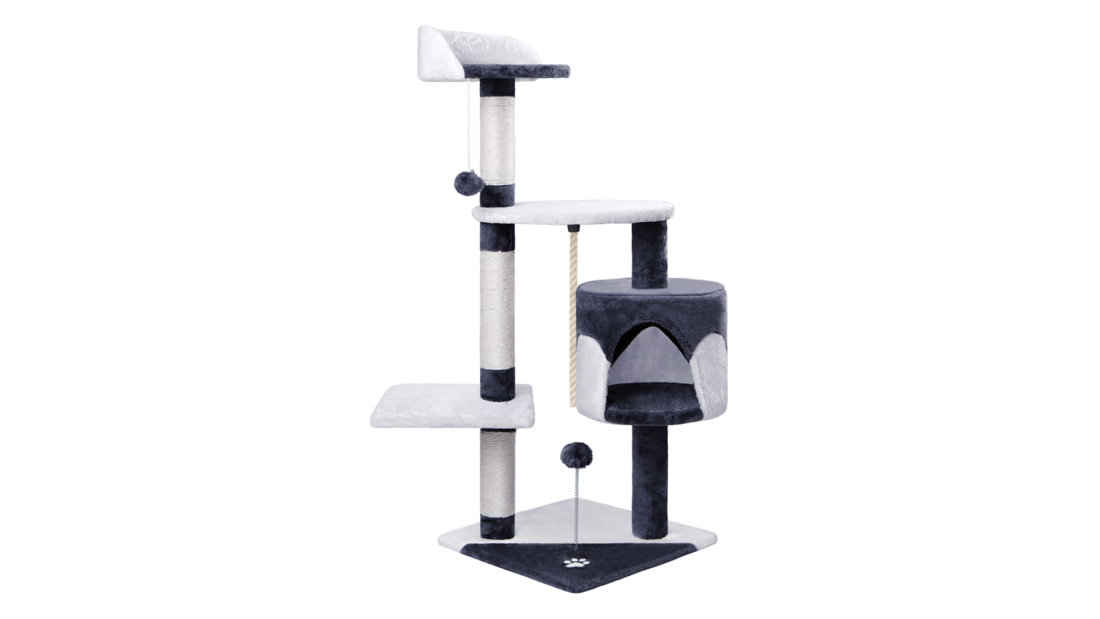 BEASTIE Cat Tree with Plush Toy Ball and Bell Scratching Post Grey and ...