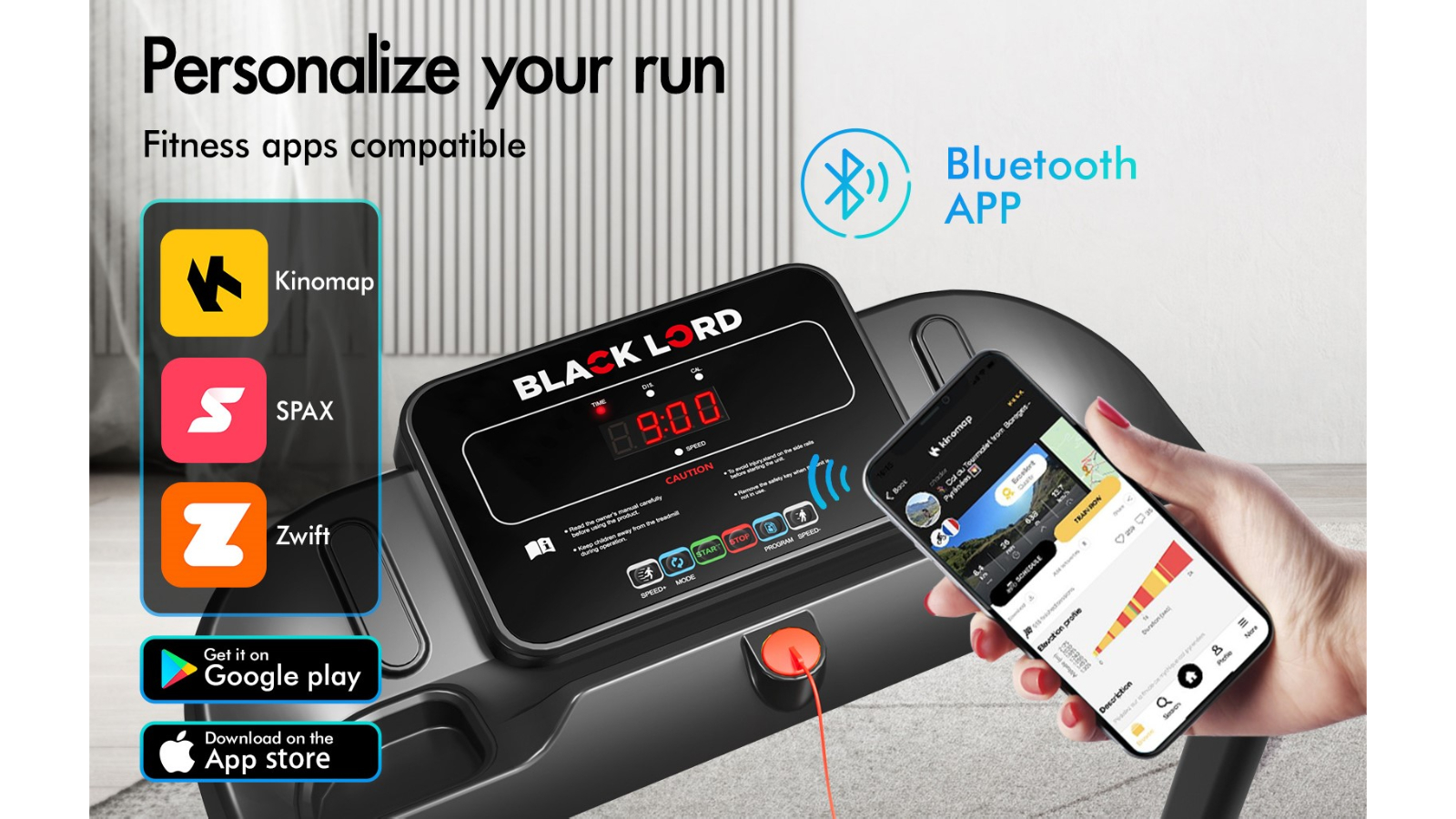 BLACK LORD Treadmill Electric Exercise Running Machine Foldable - 38CM ...