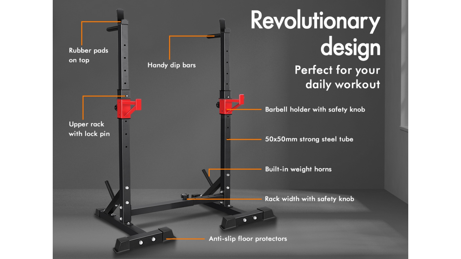 Black Lord Adjustable Squat Rack Barbell Stand | Harvey Norman