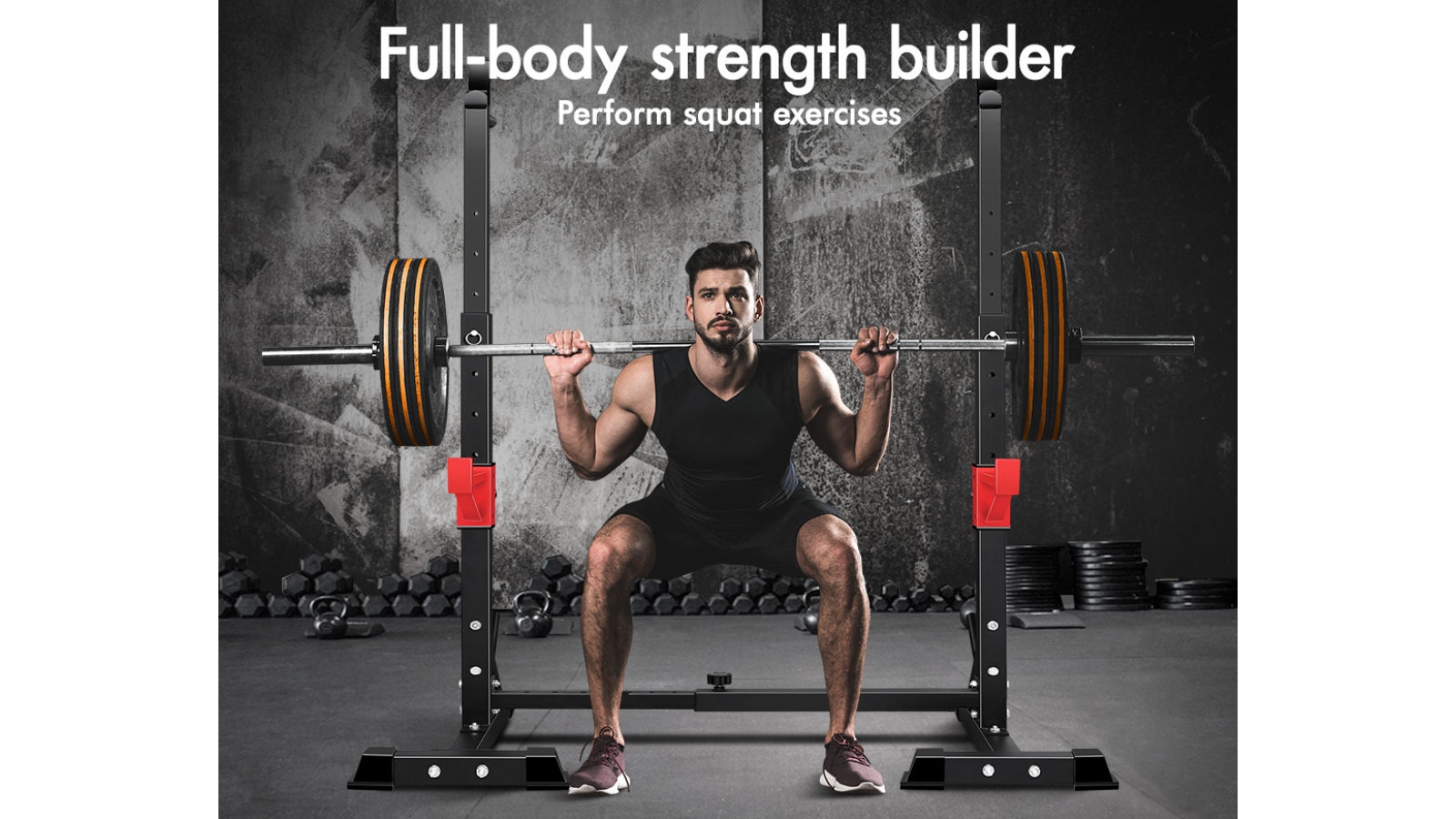 Black Lord Adjustable Squat Rack Barbell Stand | Harvey Norman