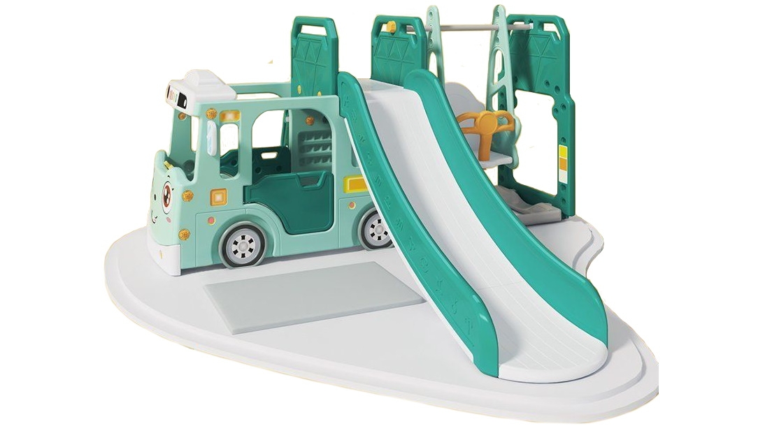All 4 Kids Lucas Baby Slider and Swing Play Center with Bus - Green ...