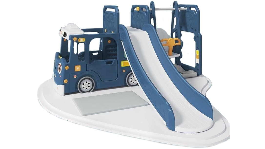 All 4 Kids Lucas Baby Slider and Swing Play Center with Bus - Blue ...