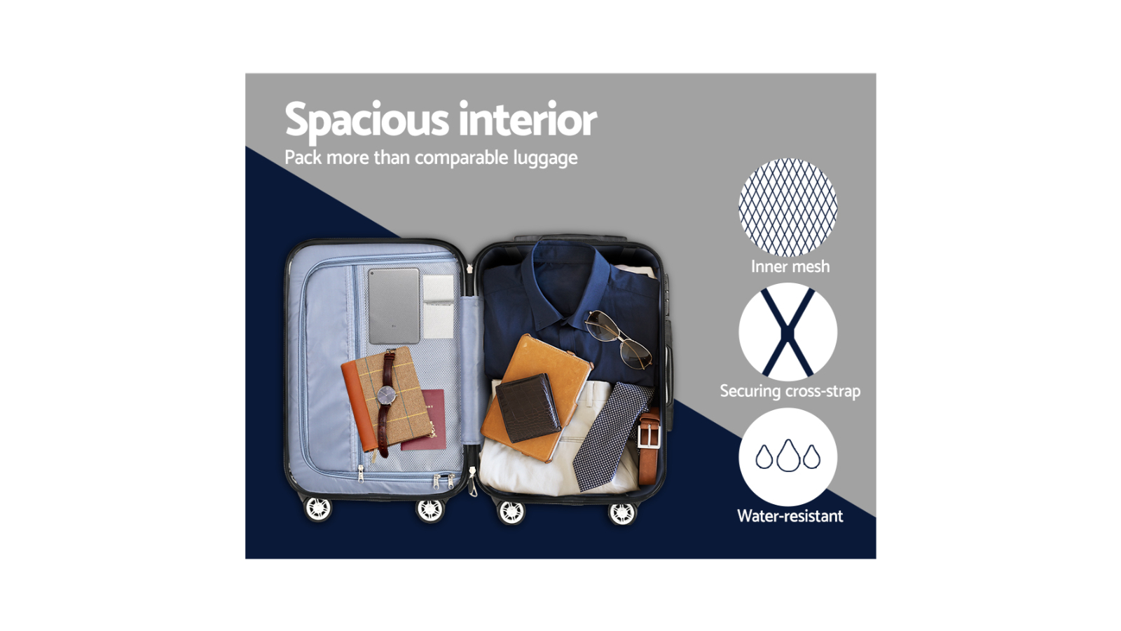 Wanderlite 2 Piece Carry On Luggage Set - Blue | Harvey Norman