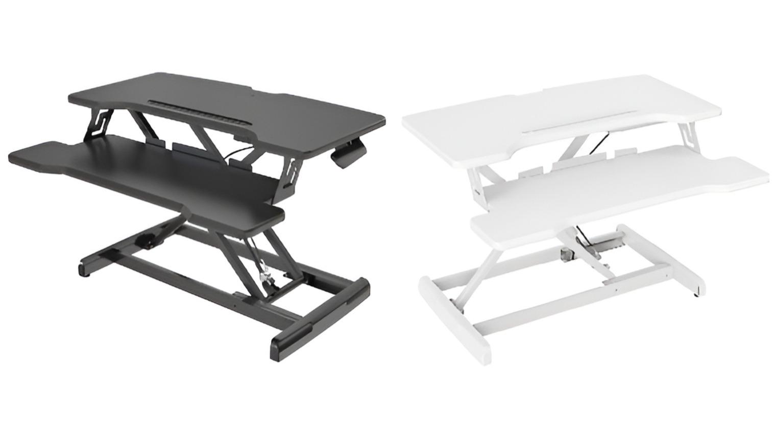 Fortia Adjustable Sit to Stand Desk Riser for Dual Monitor, Keyboard ...