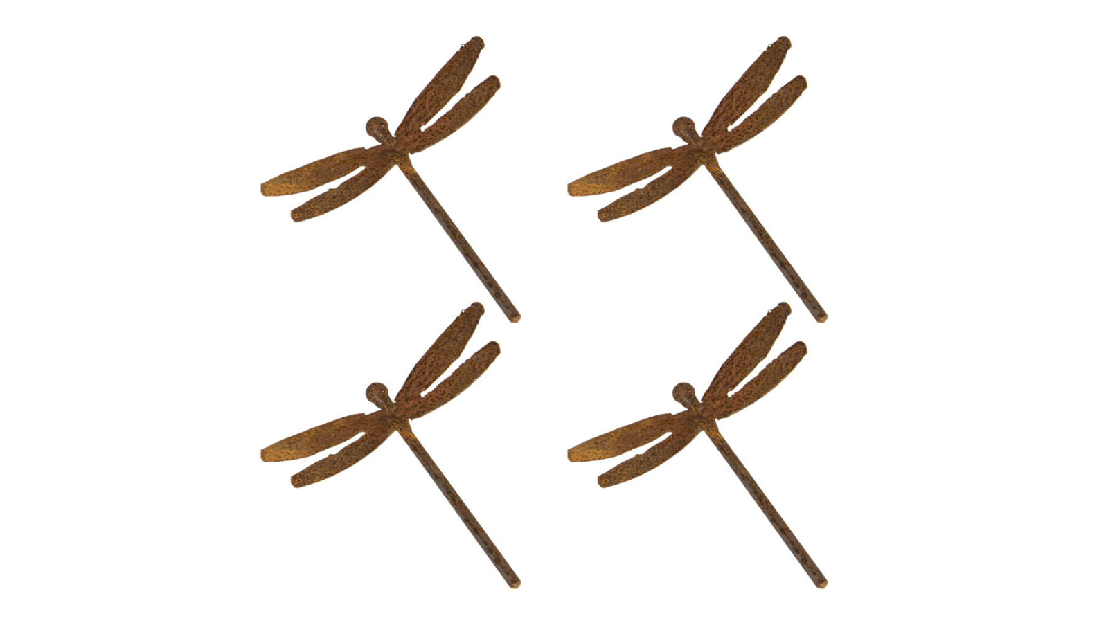 4 Piece Rust Metal Dragonfly Spike Ornament Patio Decor - 14cm | Harvey ...