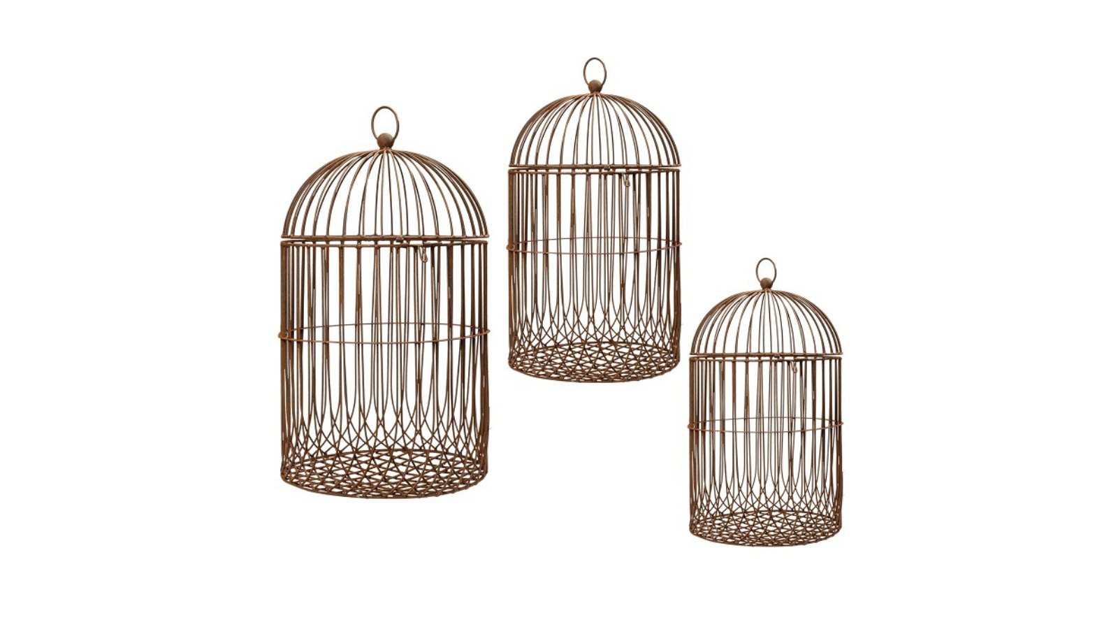 3 Piece Garden Rust Metal 47/57/60cm Birdcage Set Hanging Cage Outdoor ...