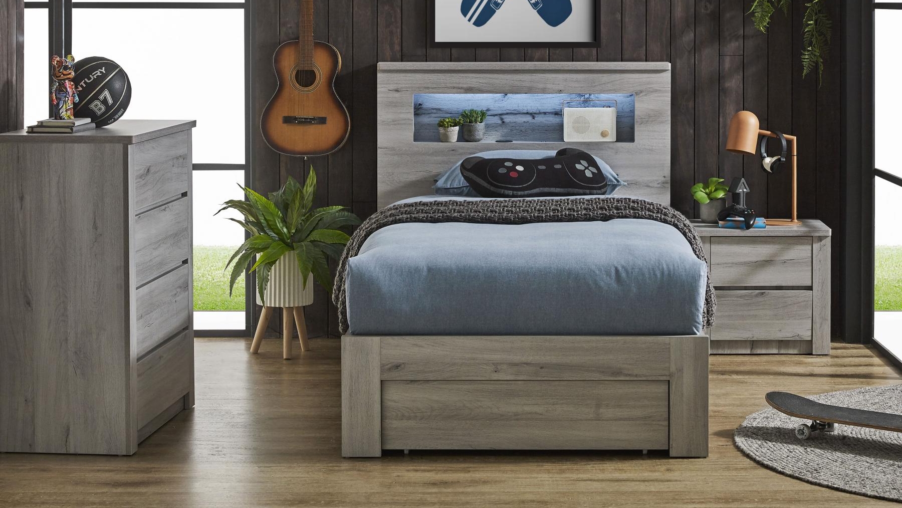 Venus Washed Grey Gaslift Bed | Harvey Norman