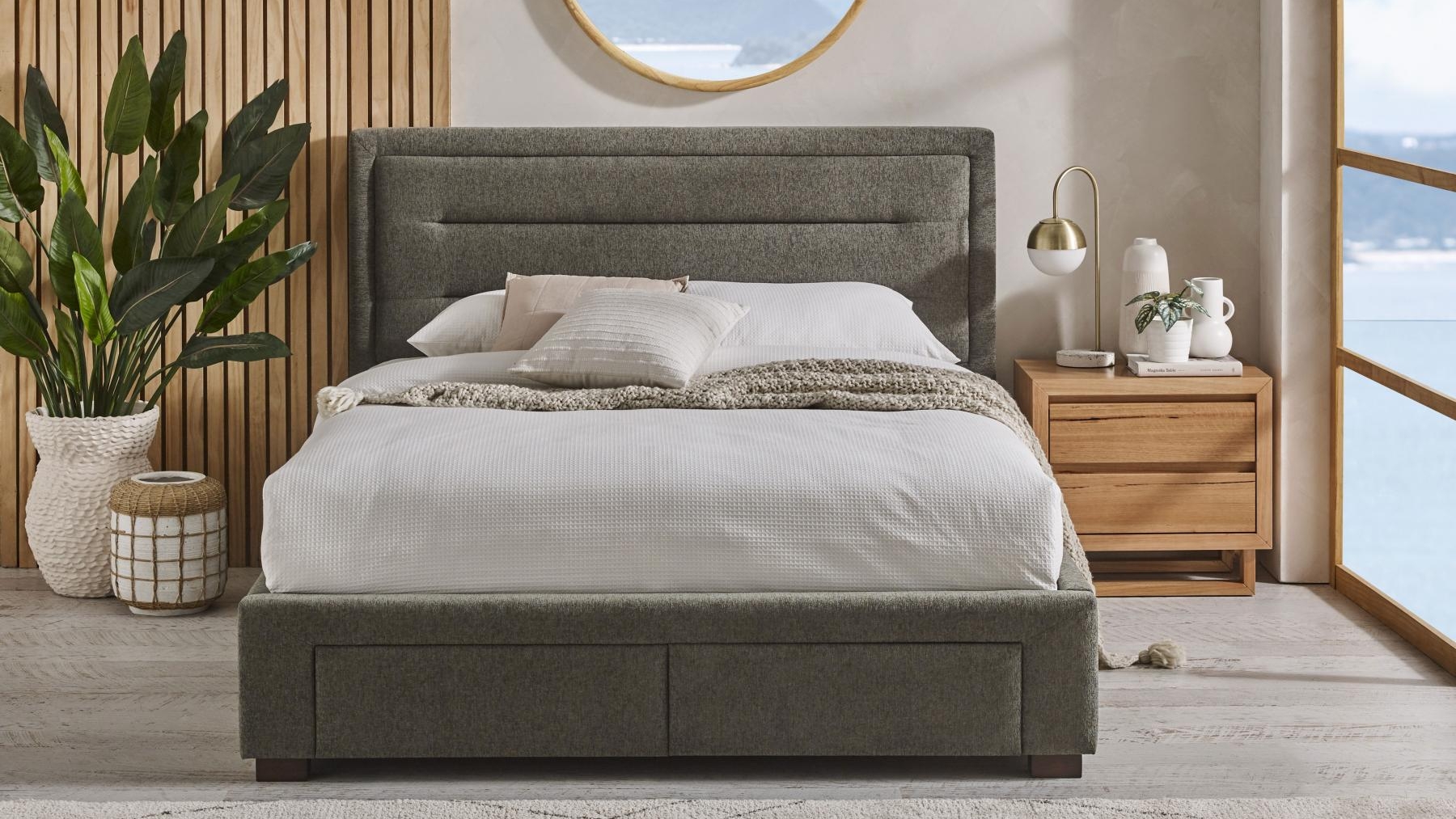 Caren 4-Drawer Queen Bed - Olive | Harvey Norman