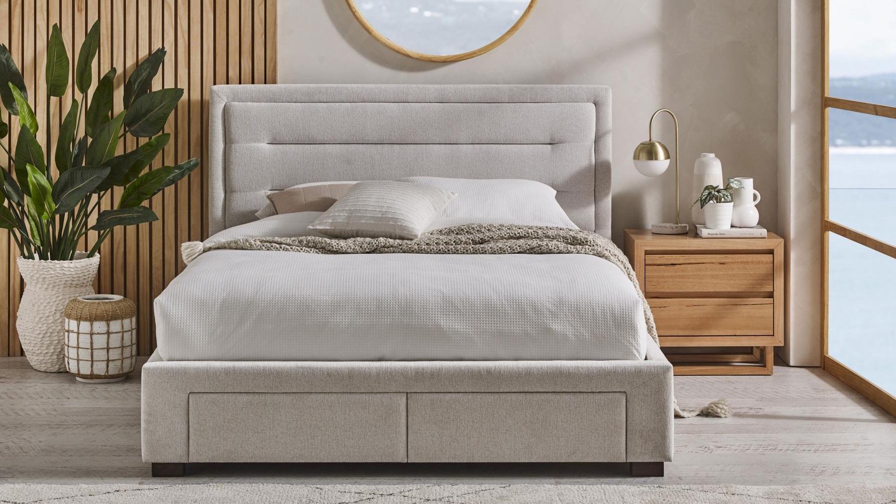 Caren 4 -Drawer Queen Bed - Oats | Harvey Norman