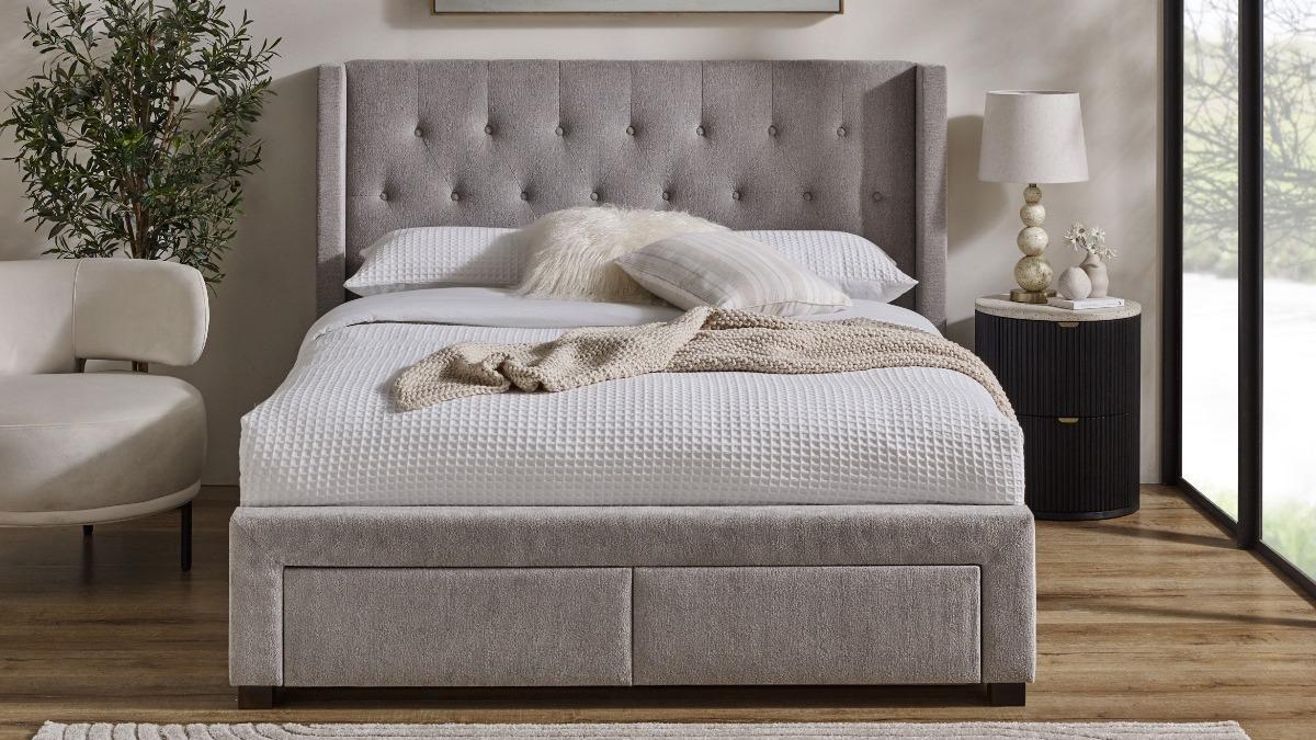 Calista 4-Drawer Grey Bed - Queen | Harvey Norman