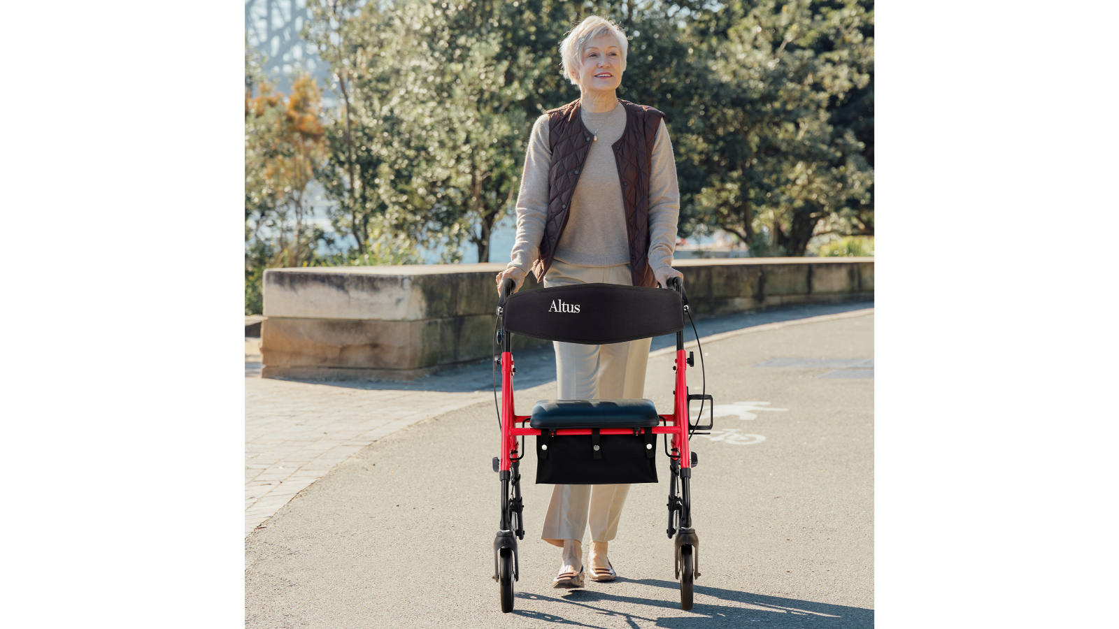 Altus Height Adjustable Classic Folding Walker with Seat Rollator - Red ...