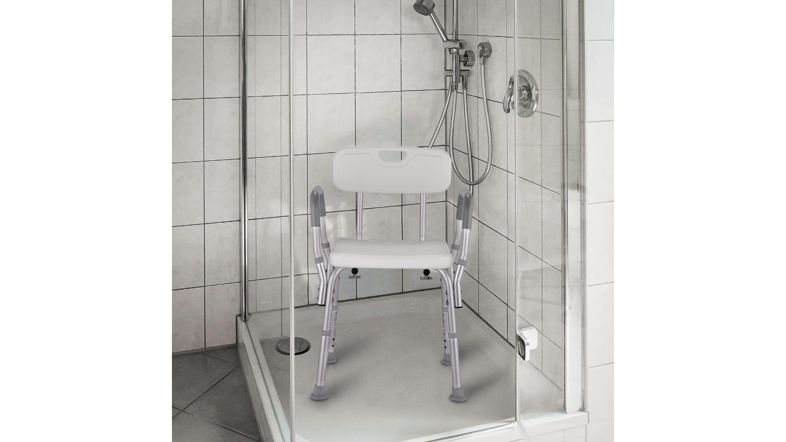 Altus Aluminum Adjustable Removable Back Arm Bathroom Shower Stool ...
