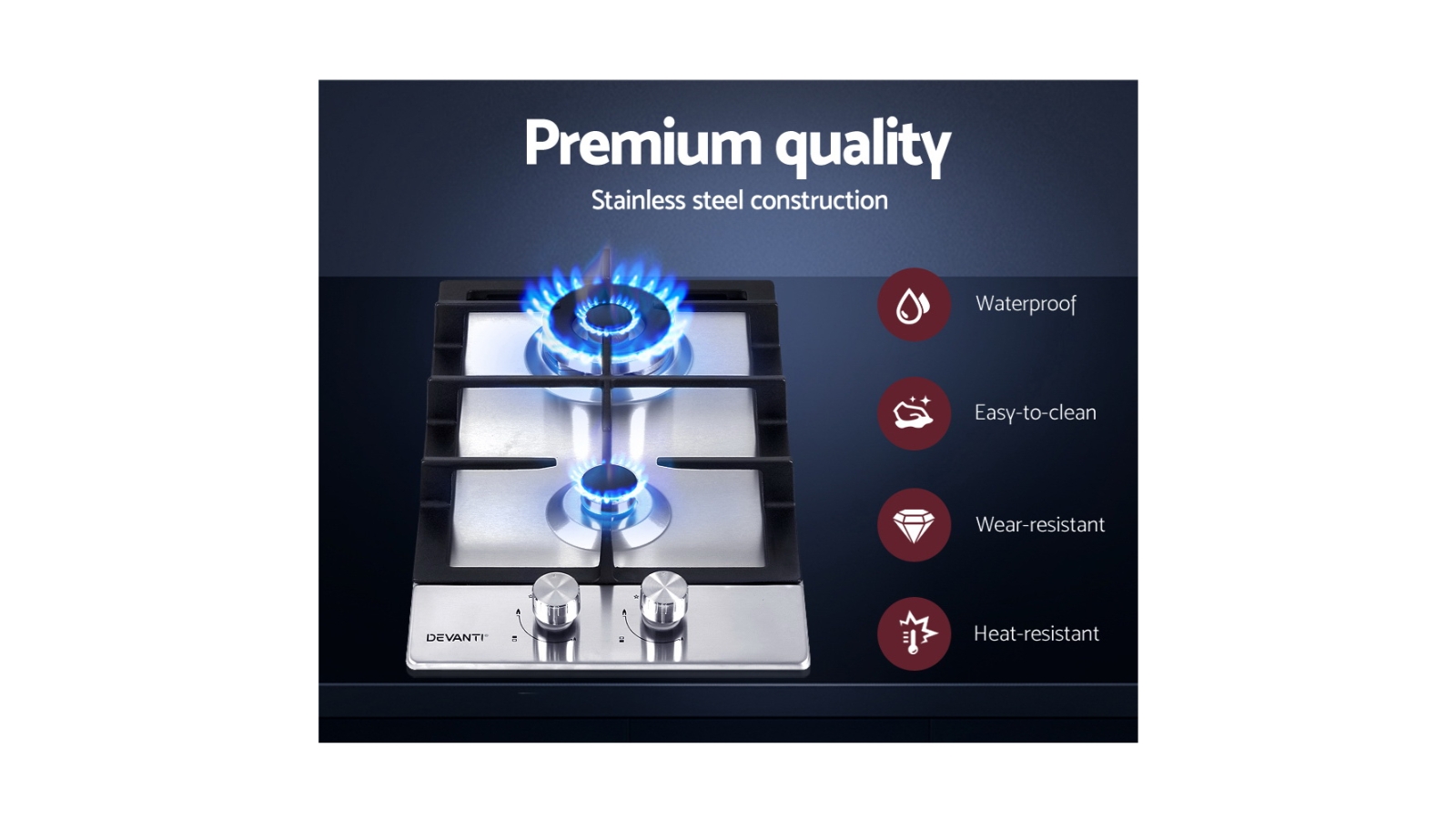 Devanti 2 Burner Gas Cooktop 30cm Stove - Steel | Harvey Norman