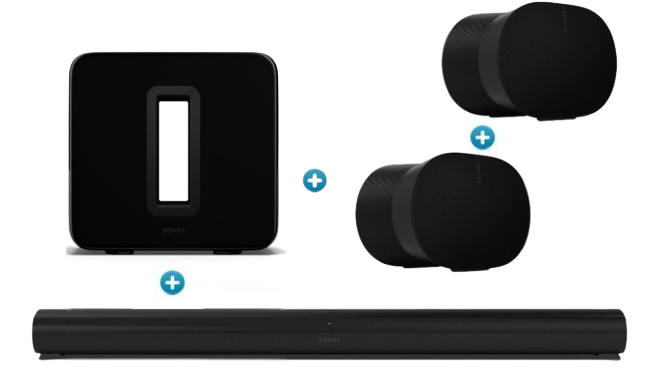 Sonos Arc Soundbar + Sub Gen 3 + Pair of Era 300 Speaker Package ...