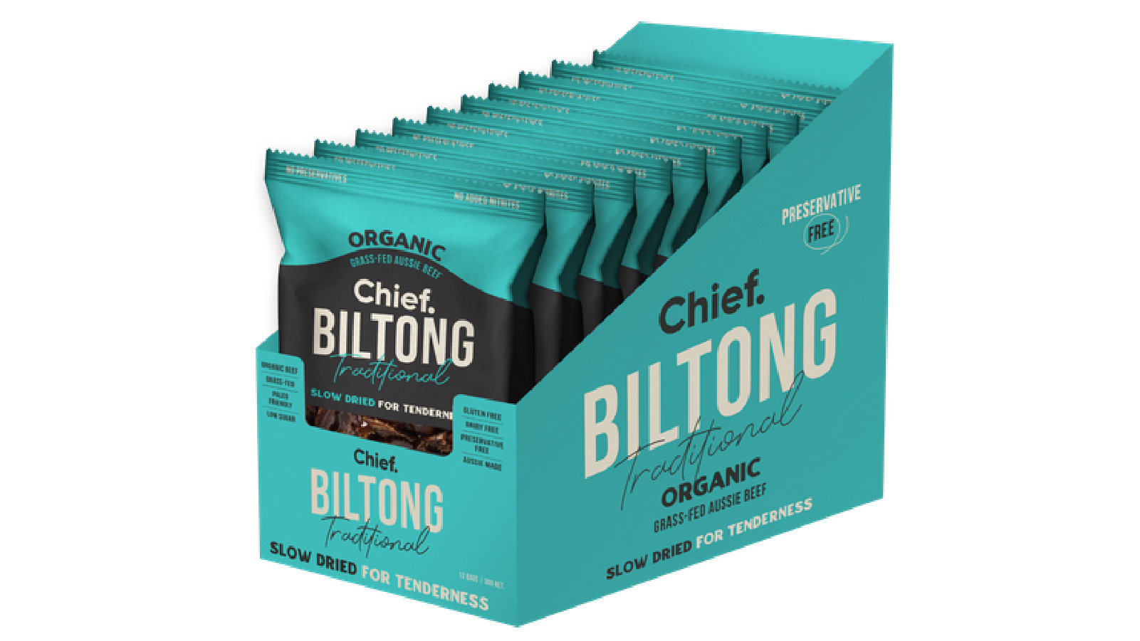 Chief Box Of 12 Traditional Beef Biltong - 30g | Harvey Norman