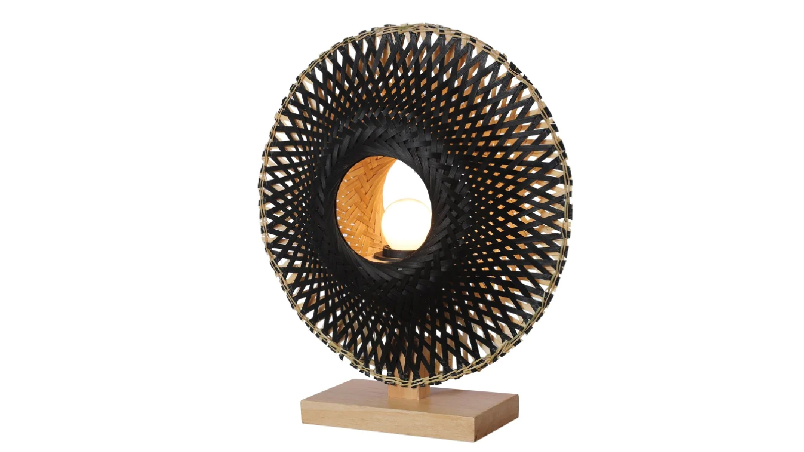 Luminea Linda Toroidal Circular Shape Bamboo Table Lamp Light - Black ...