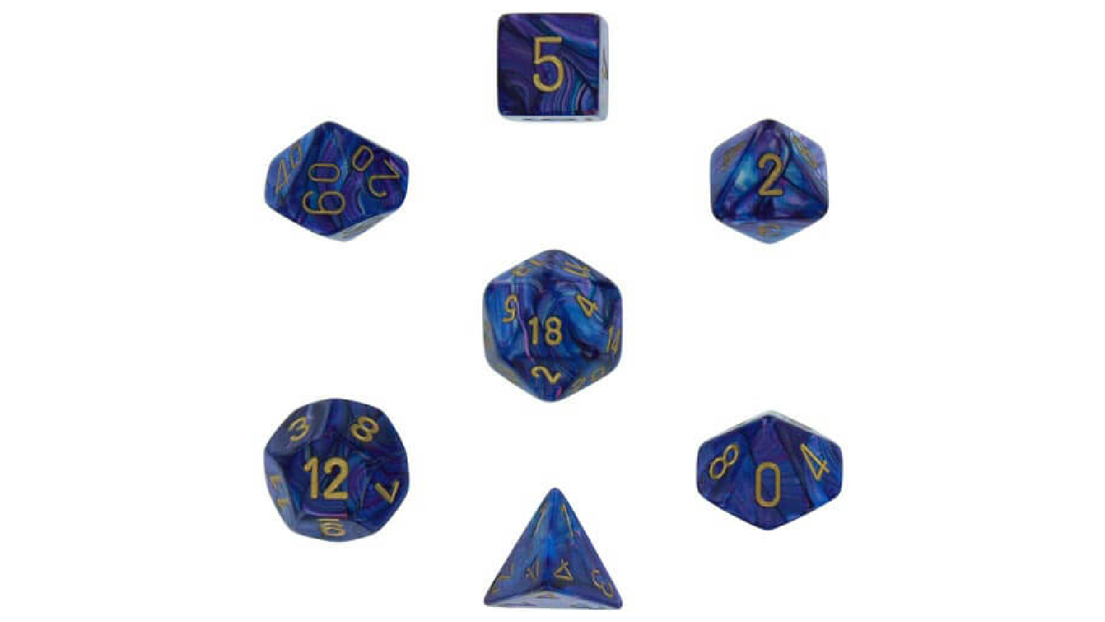 Chessex Luststrous Polyhedral D7 Die Set (7 Dice) - Purple/Gold ...
