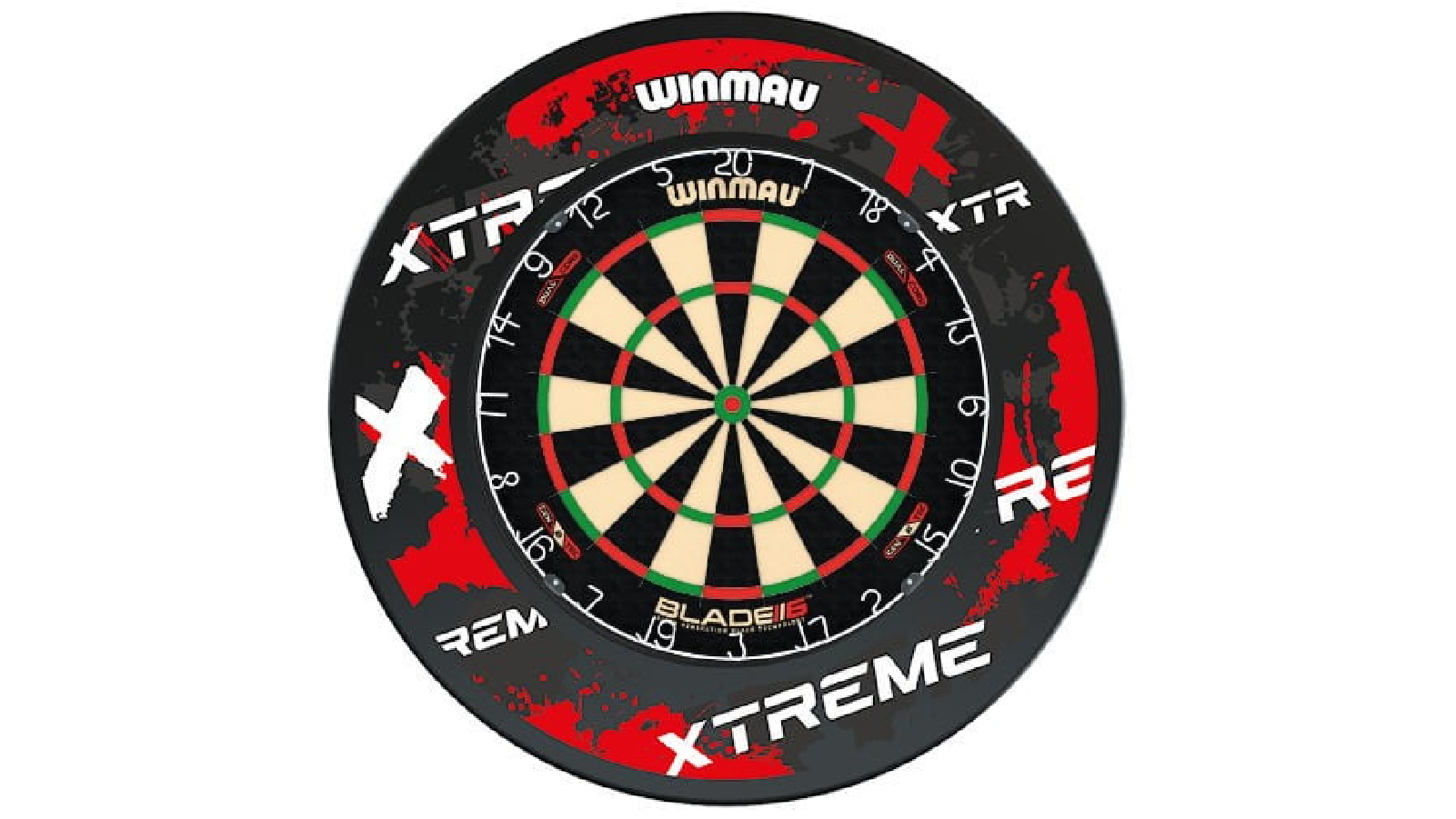 Winmau Blade 6 Dart Board + Extreme Retro Dartboard Surround + Darts ...