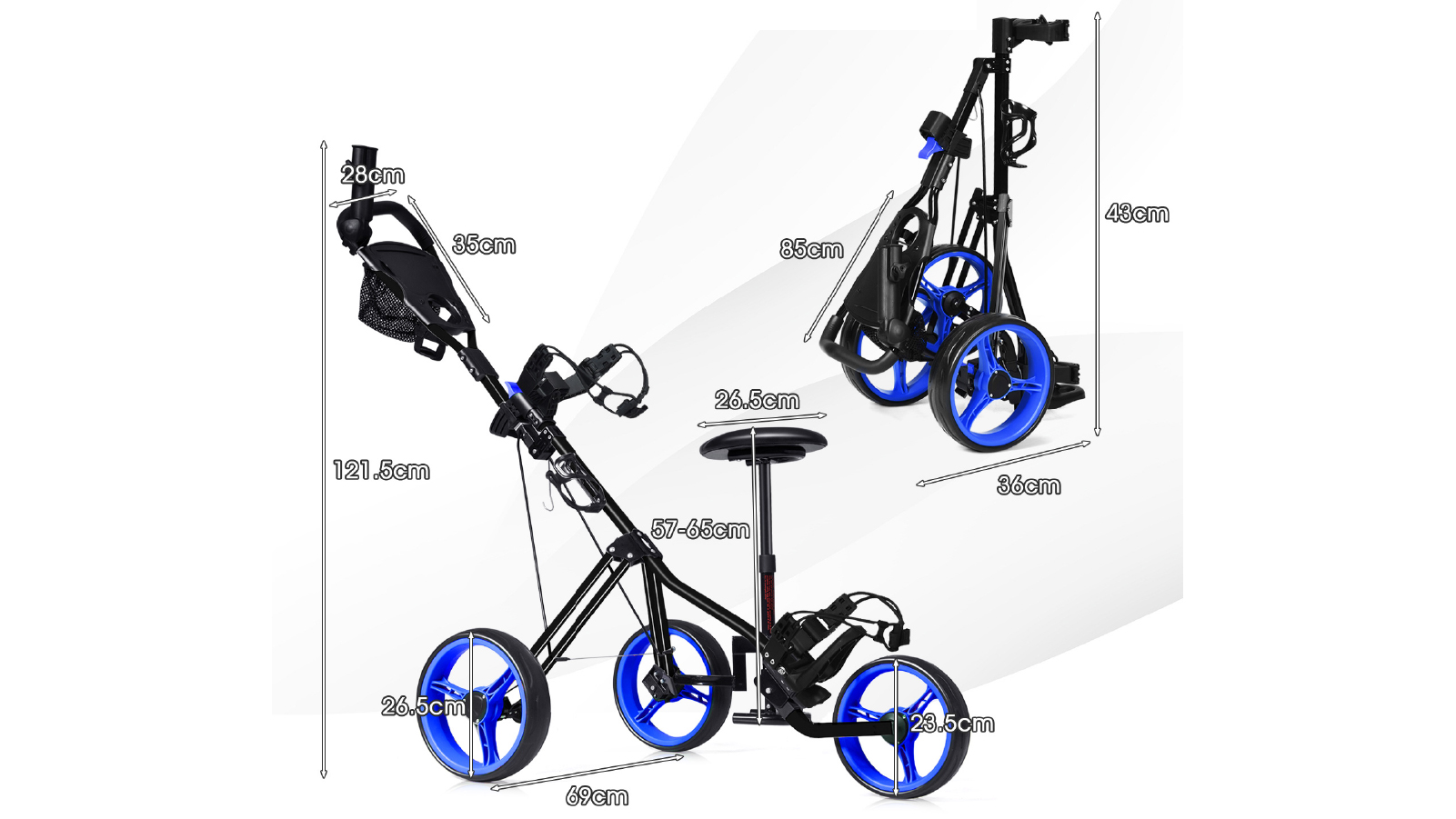 Costway Foldable Pro 3 Wheel Adjustable Golf Club Push Cart Trolley ...