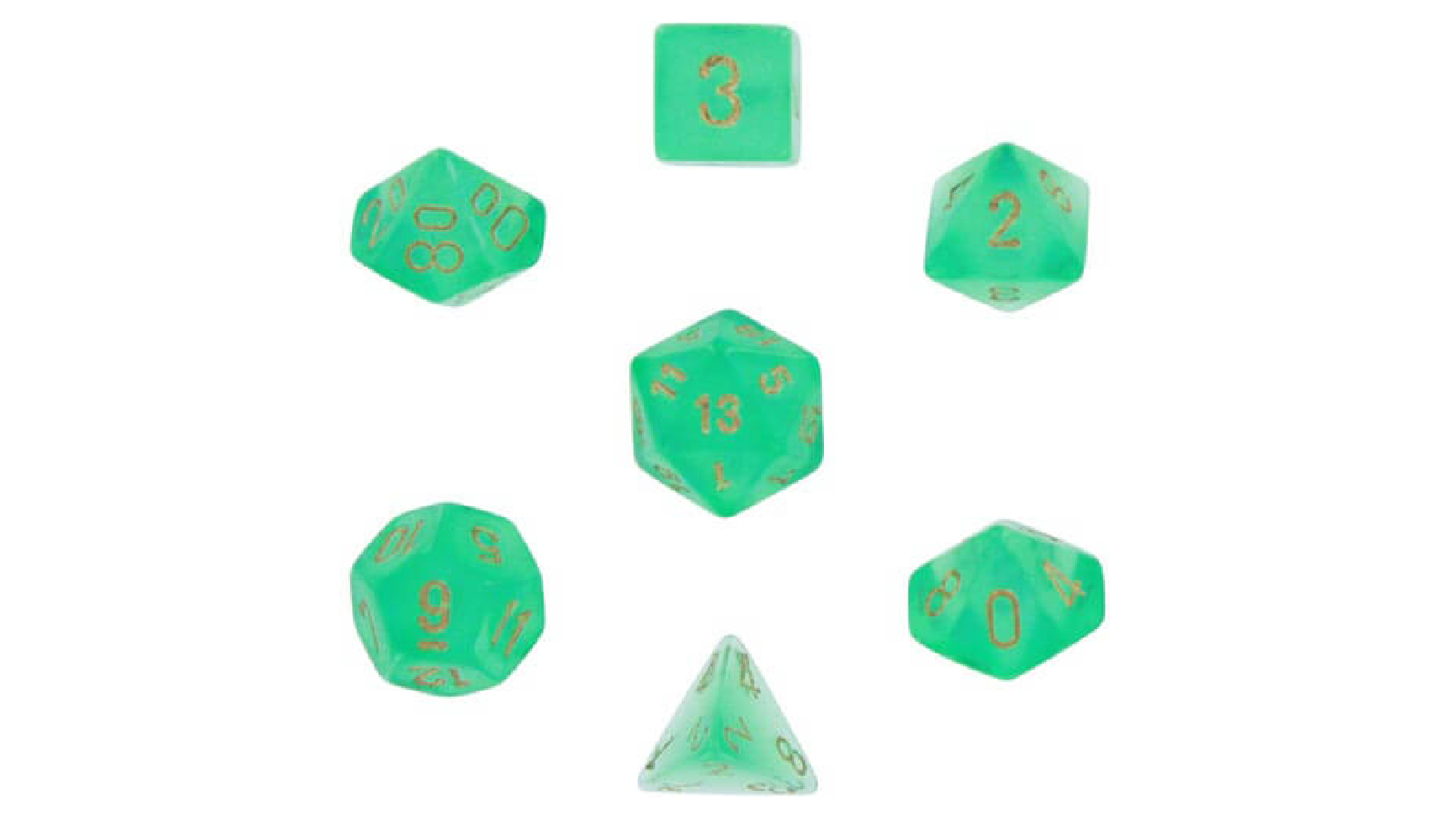 Chessex Borealis Polyhedral D7 Die Set (7 Dice) - Green/Gold | Harvey ...