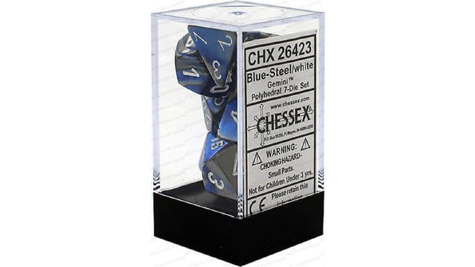 Chessex D7 Die Set Gemini Poly (7 Dice) - Blue-Steel/White | Harvey Norman