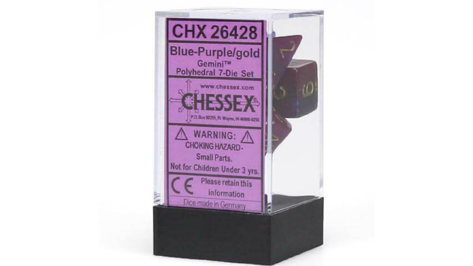 Chessex D7 Die Set Gemini Poly (7 Dice) - Blue-Purple/Gold | Harvey Norman