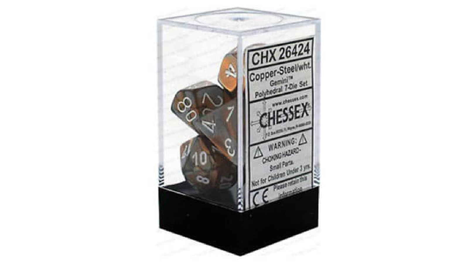 Chessex D7 Die Set Gemini Poly (7 Dice) - Copper Steel/White | Harvey ...